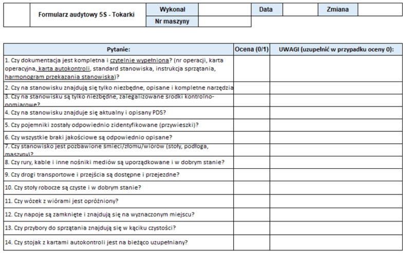 Organizacja stanowisk pracy - Lean Action Plan