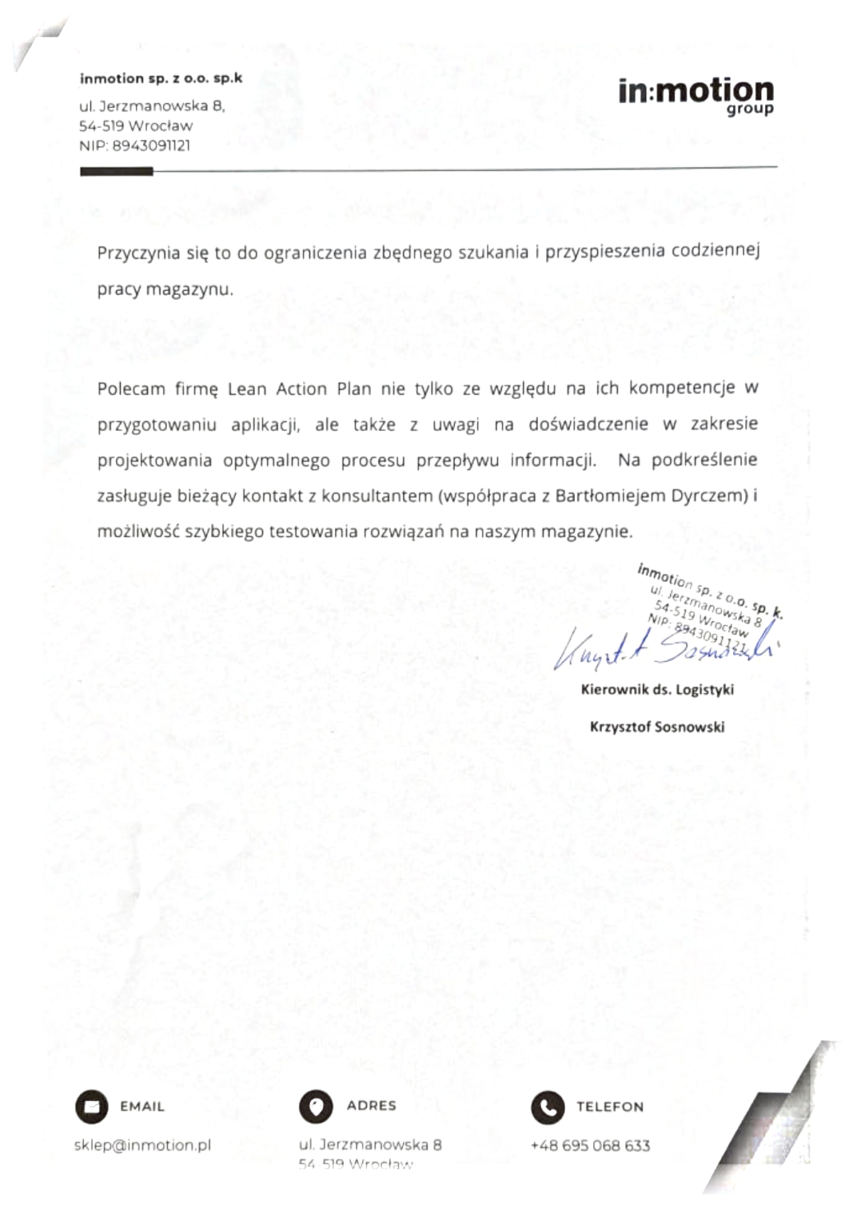 Referencje Lean - Lean Action Plan