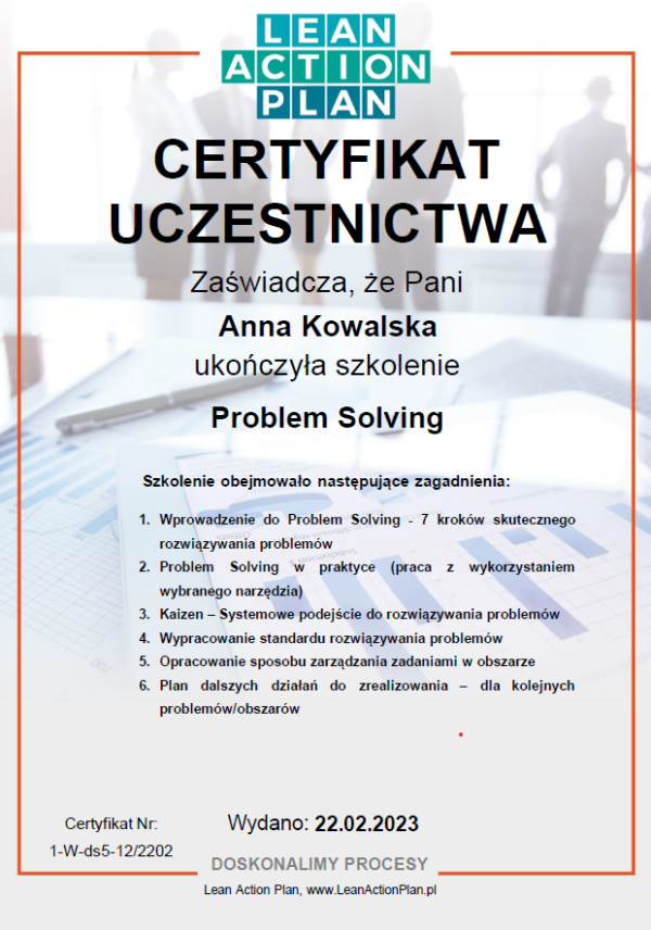 Problem solving - Lean Action Plan